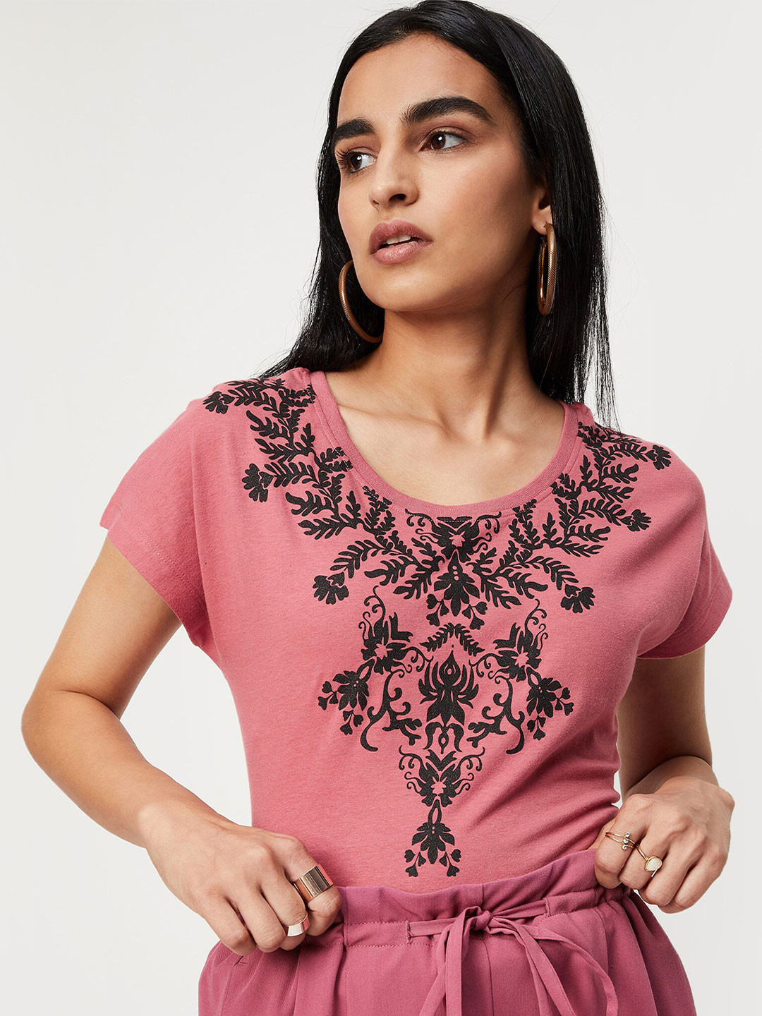 Buy Max Women Pink Floral Embellished Longline Pure Cotton Top - Tops ...
