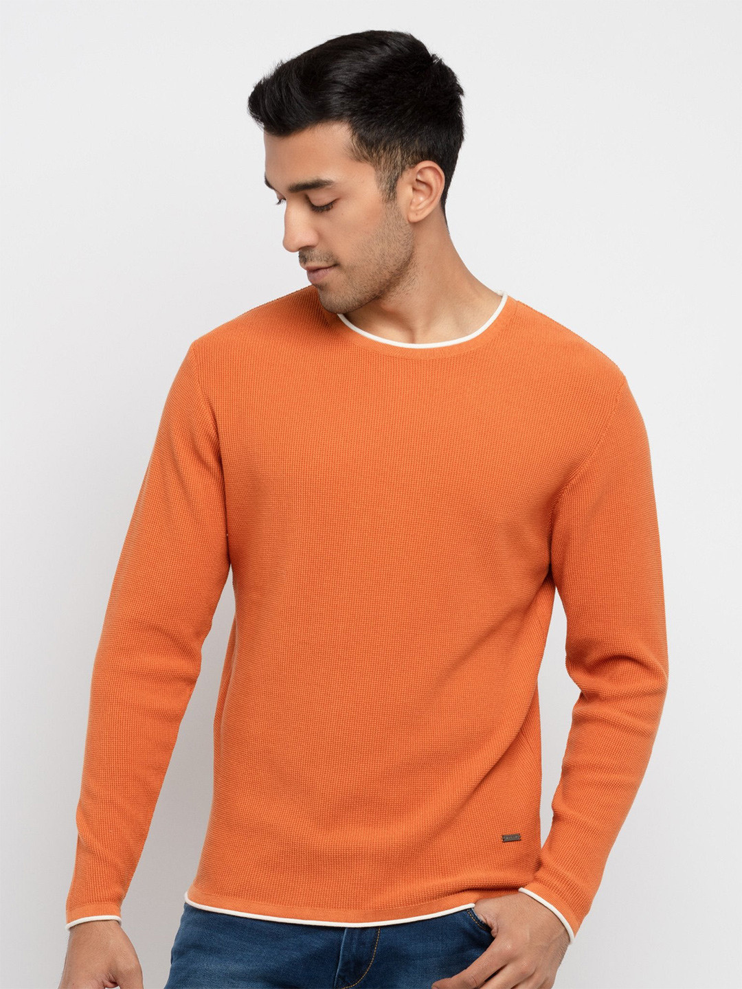 Buy Status Quo Men Rust & White Solid Acrylic Pullover - Sweaters for ...