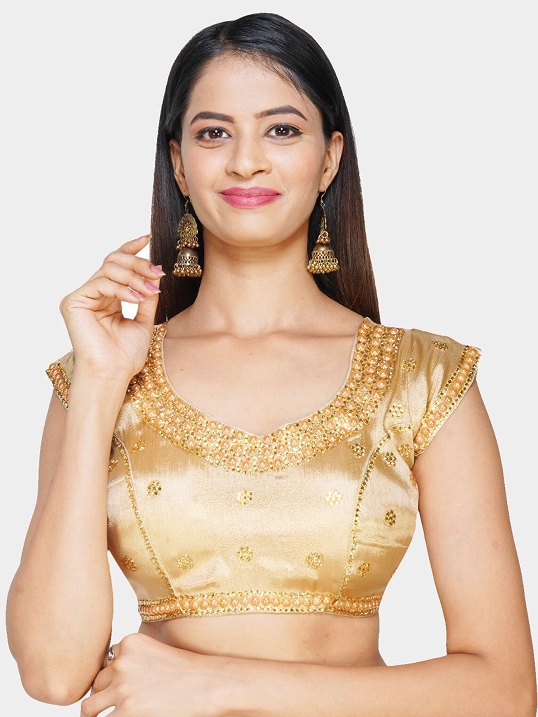 Buy Trendzmy Women Golden Colored Embellished Pure Silk Saree Blouse ...