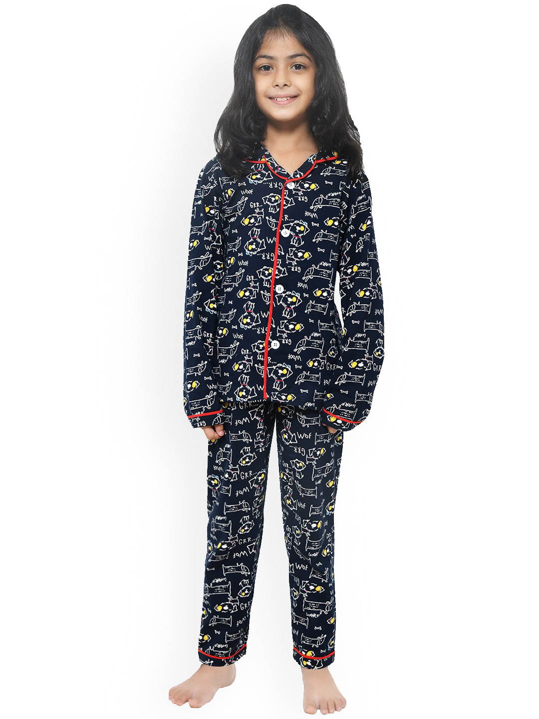 Buy FUNKRAFTS Girls Black & White Printed Pure Cotton Night Suit ...