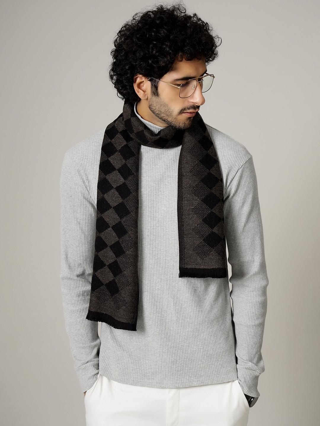 Buy HANDICRAFT PALACE Men Black Checked Woolen Muffler - Mufflers for ...