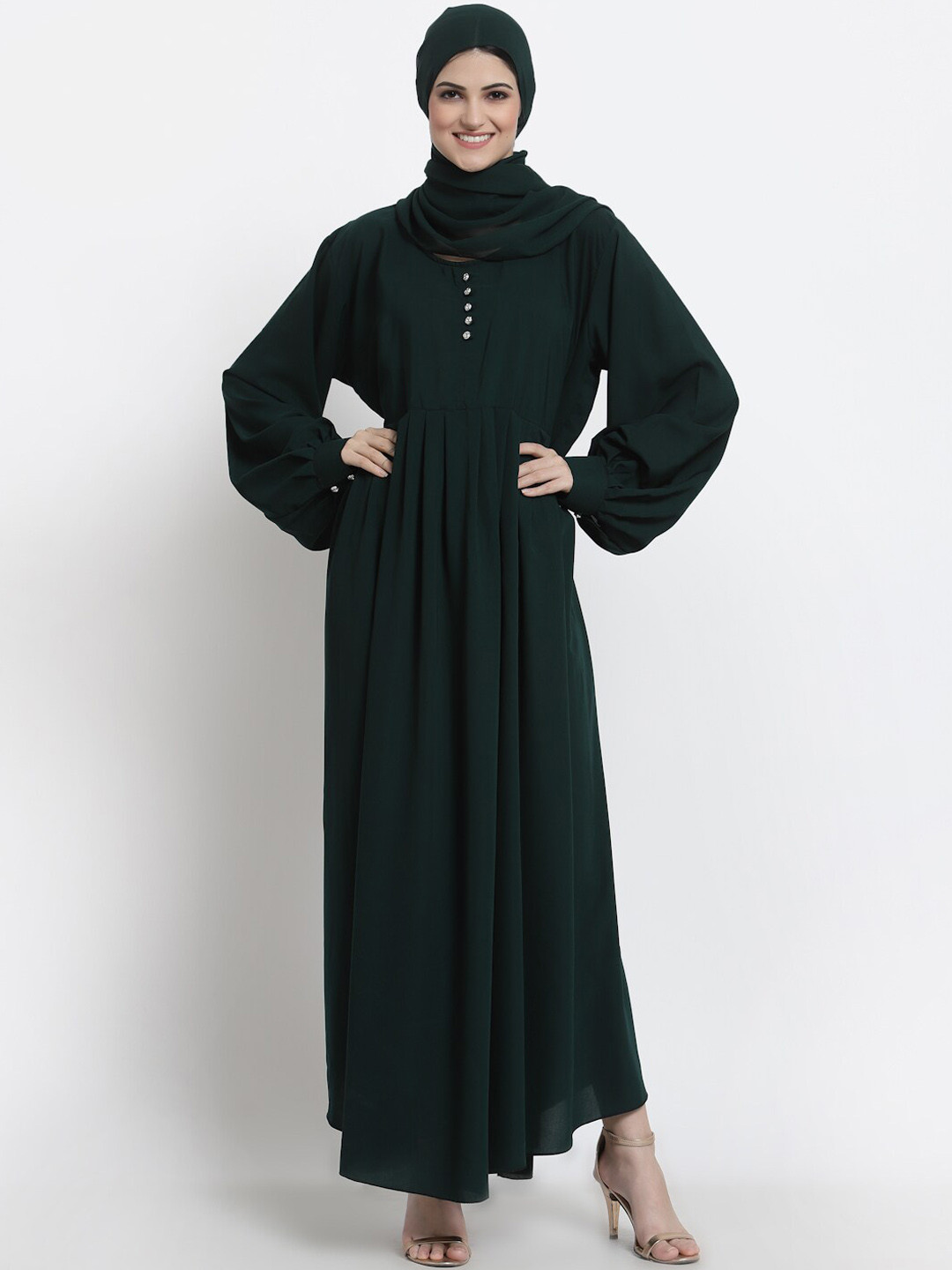 Buy Arrabi Women Green Solid Burqas With Scarf - Burqas for Women ...