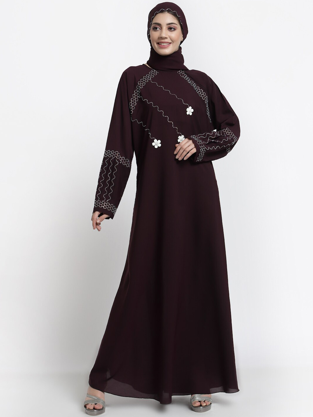 Buy Arrabi Women Violet Coloured Solid Burqa With Scarf - Burqas for ...