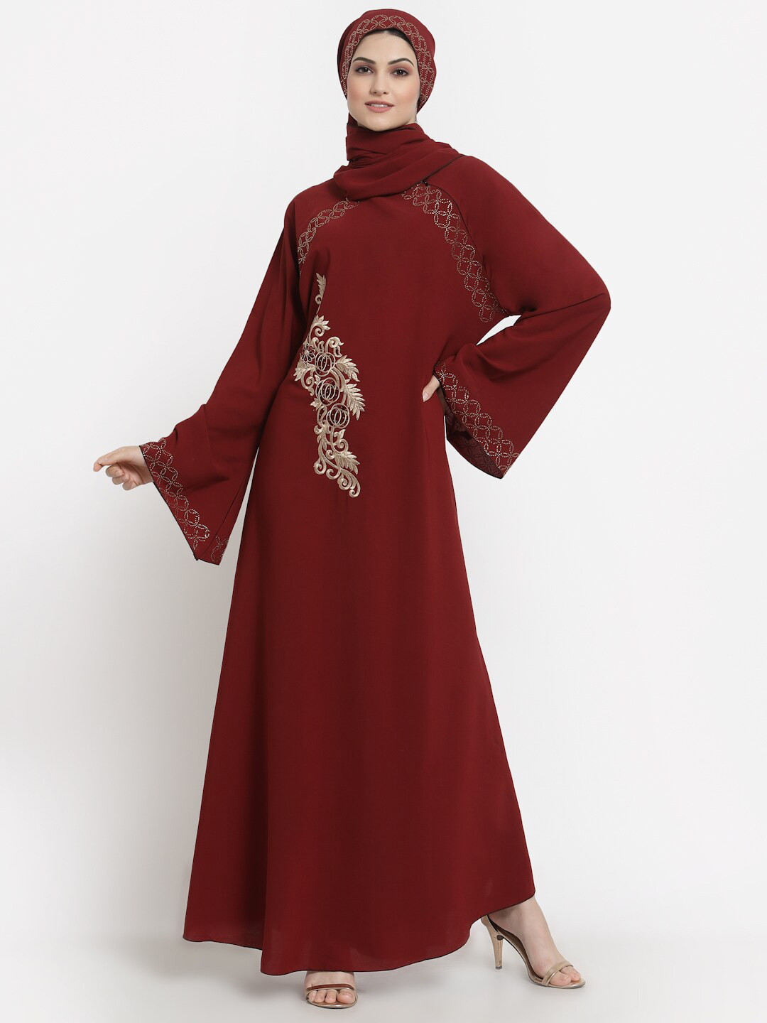 Buy Arrabi Women Red Solid Burqa With Scarf - Burqas for Women 20666652 ...