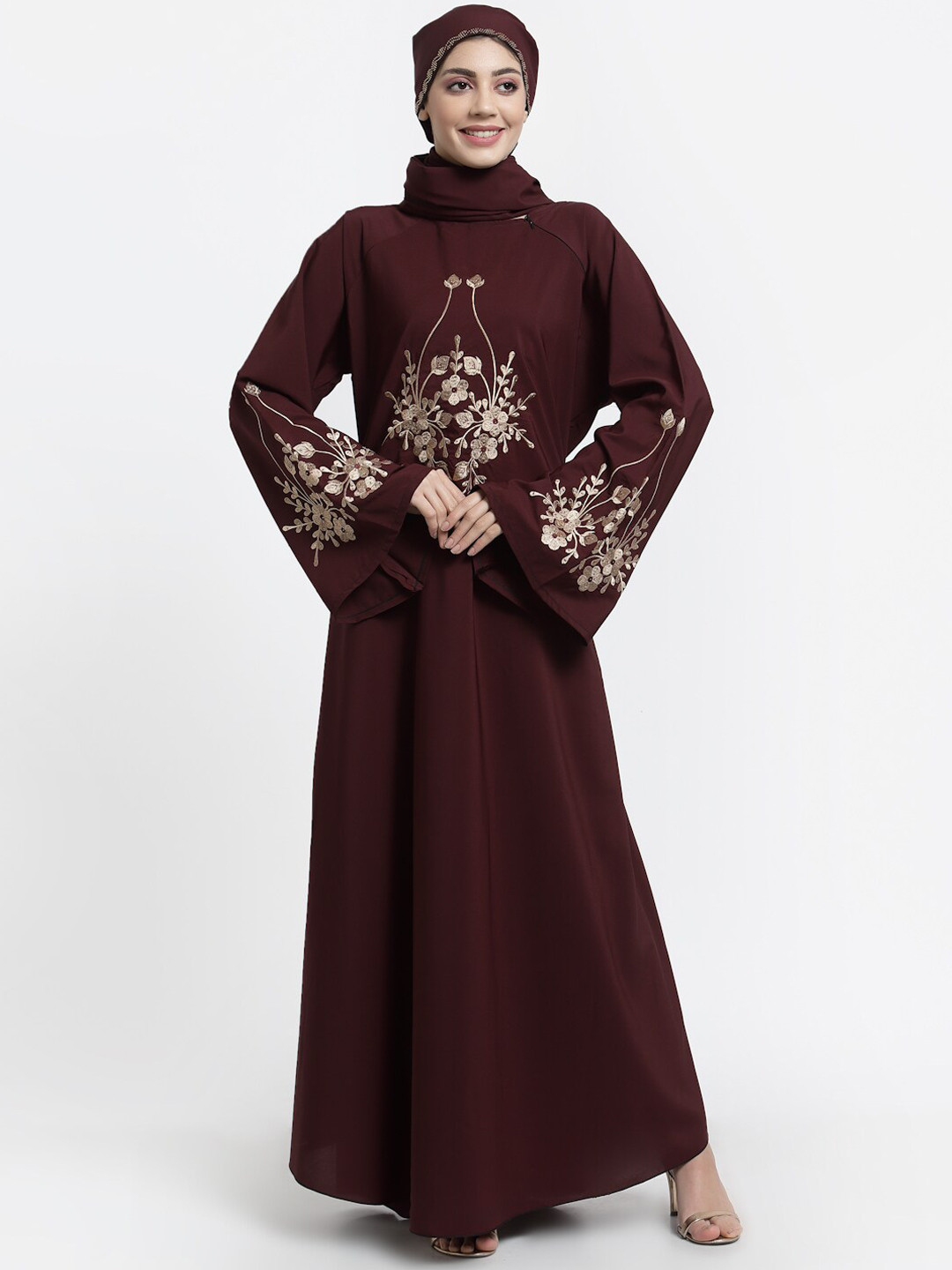 Buy Arrabi Women Violet Embroidered Burqa With Scarf - Burqas for Women ...