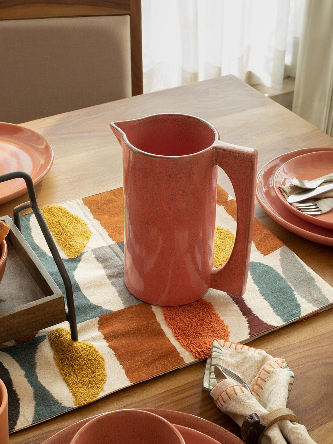 Buy Ellementry Peach Coloured Ceramic Jug With Wooden Lid - Water Jugs ...