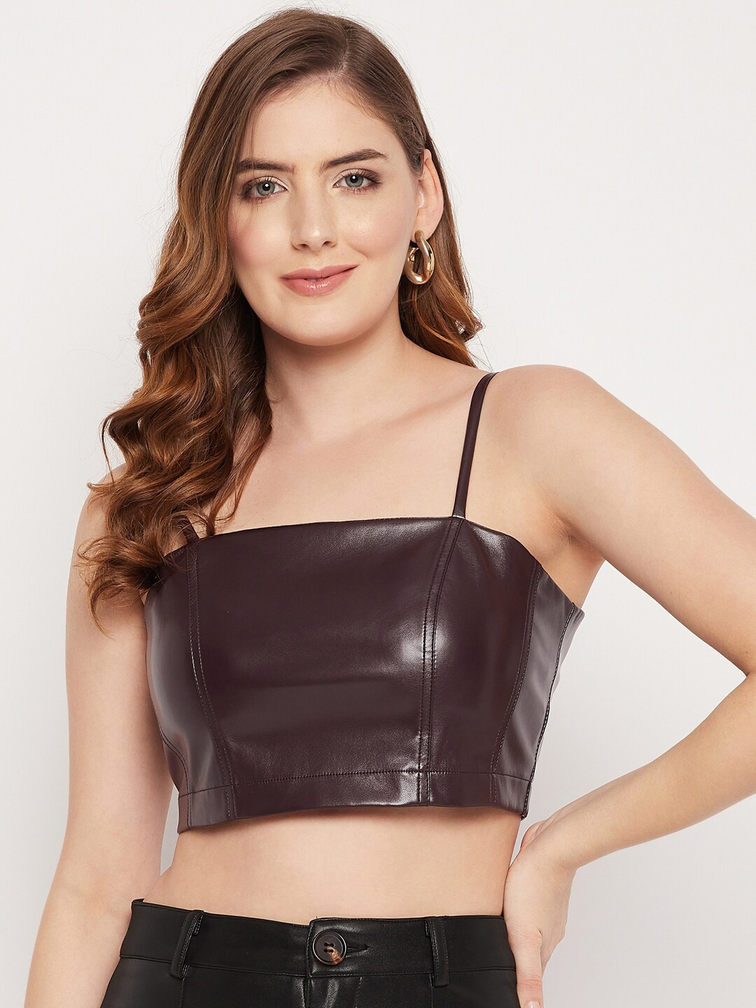 Buy Madame Women Brown Leather Bralette Crop Top - Tops for Women ...