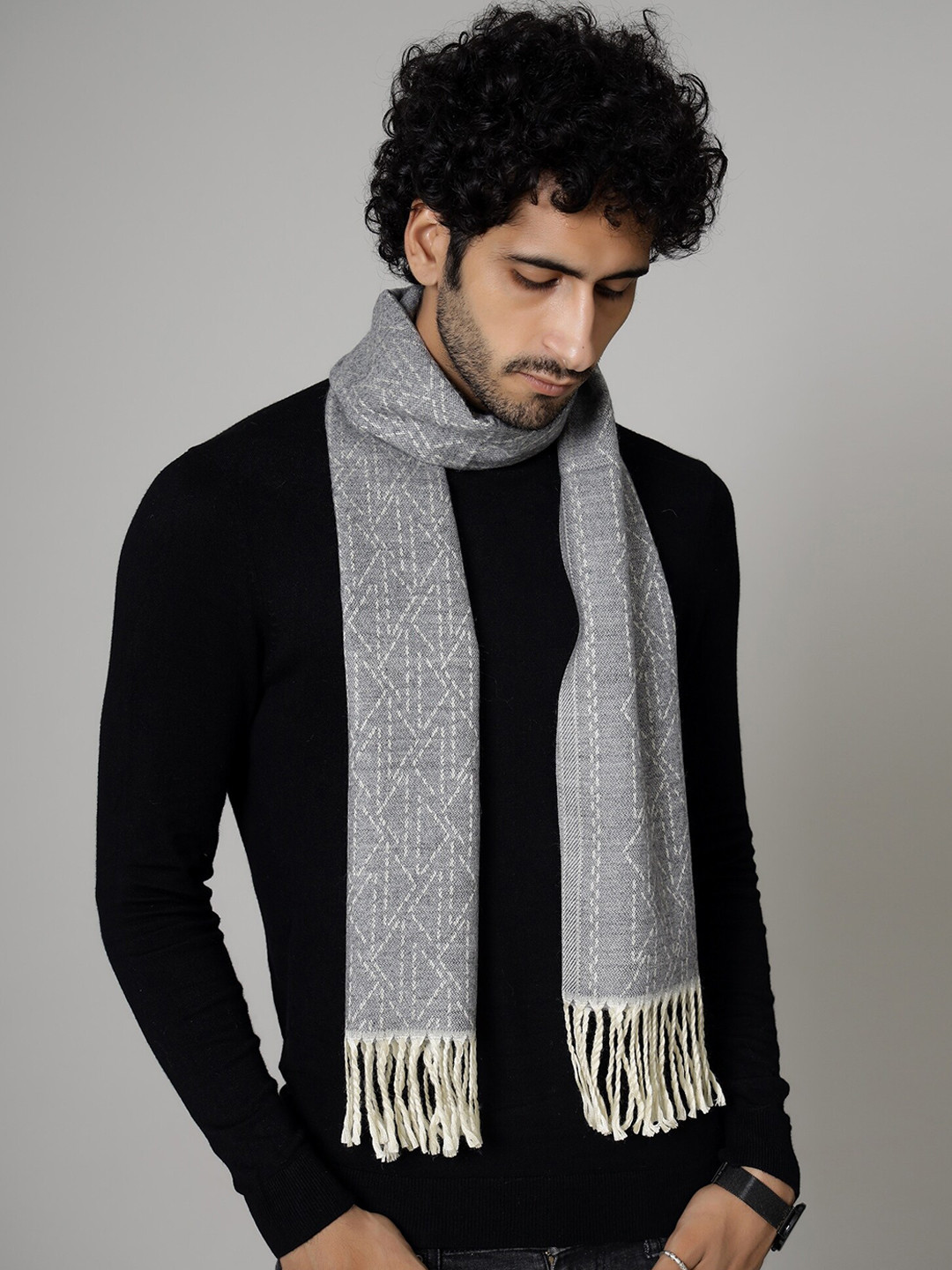 Buy HANDICRAFT PALACE Men Grey Printed Merino Woolen Mufflers ...
