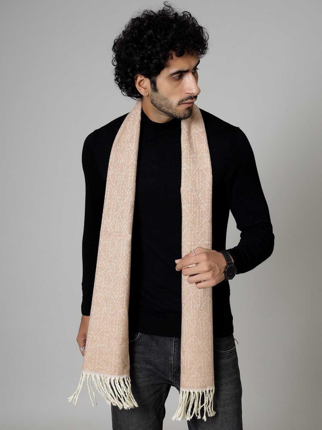 Buy HANDICRAFT PALACE Men Peach Coloured Geomatric Design Wool Muffler ...