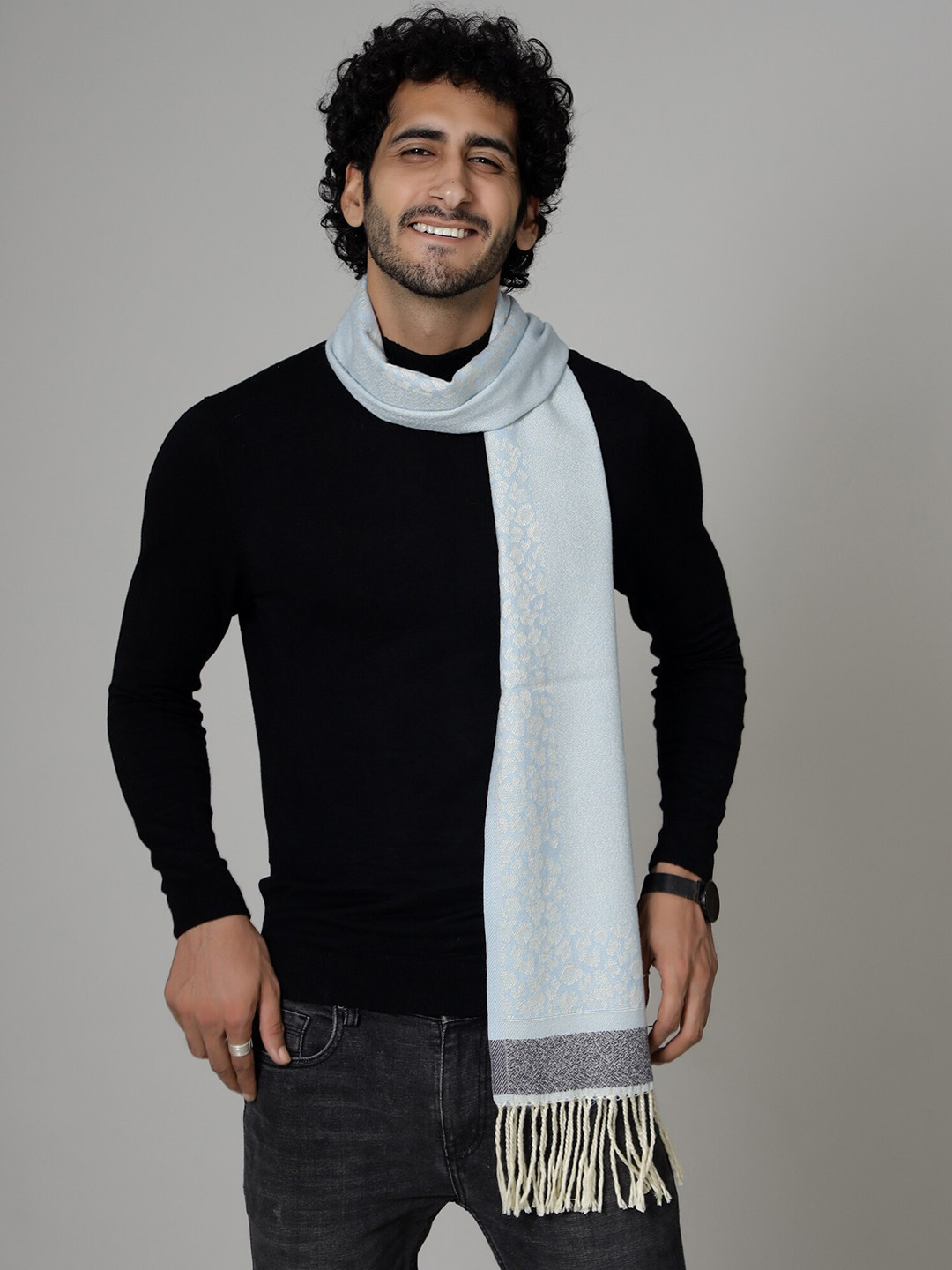 Buy HANDICRAFT PALACE Men Blue & White Printed Wool Muffler - Mufflers ...