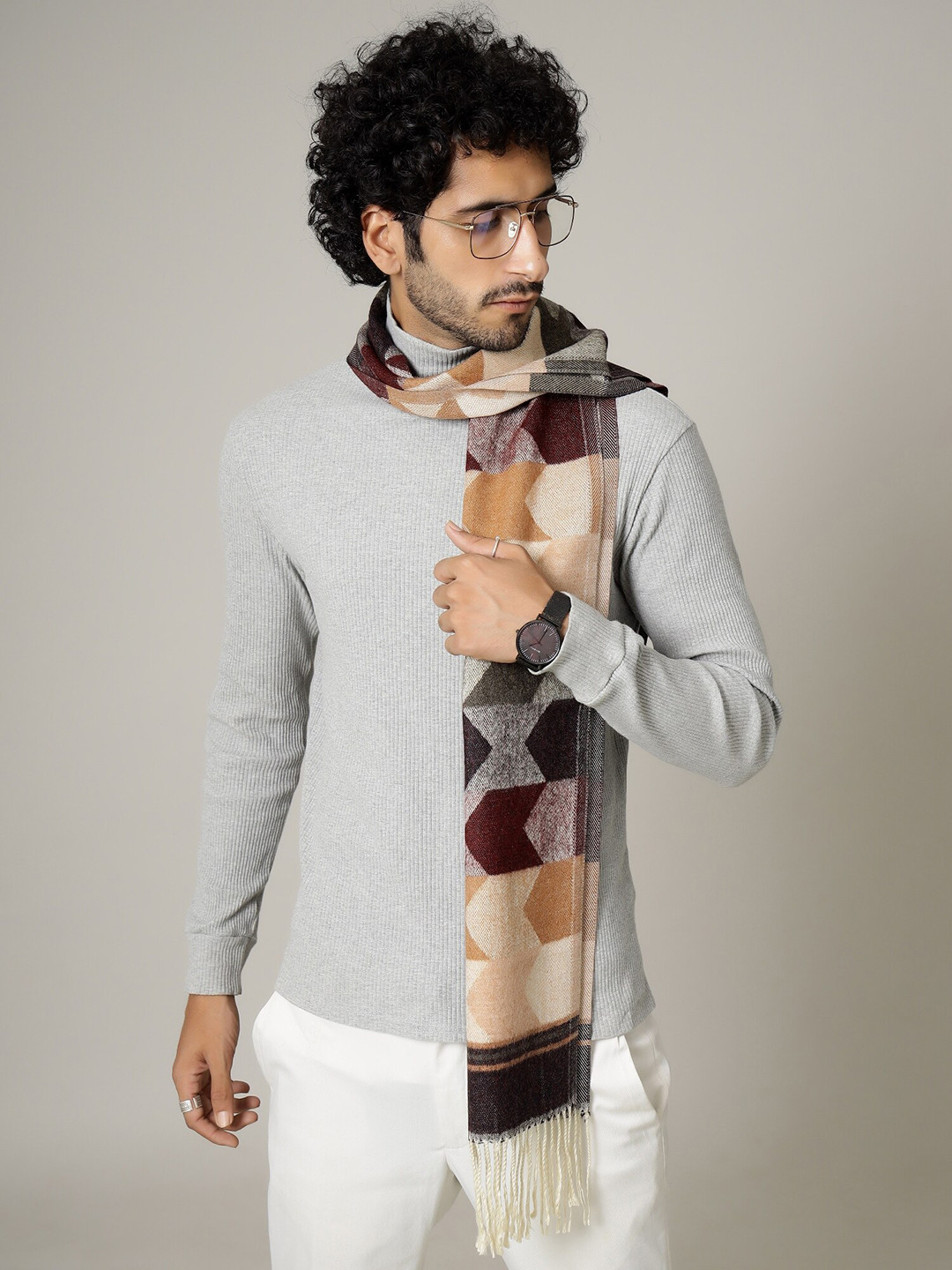 Buy HANDICRAFT PALACE Men Red & Orange Printed Woolen Muffler ...