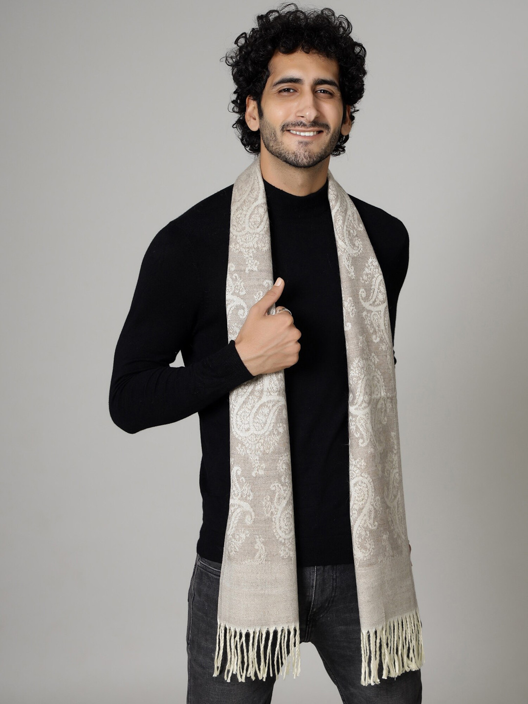 Buy HANDICRAFT PALACE Men Beige Paisley Woolen Muffler - Mufflers for ...