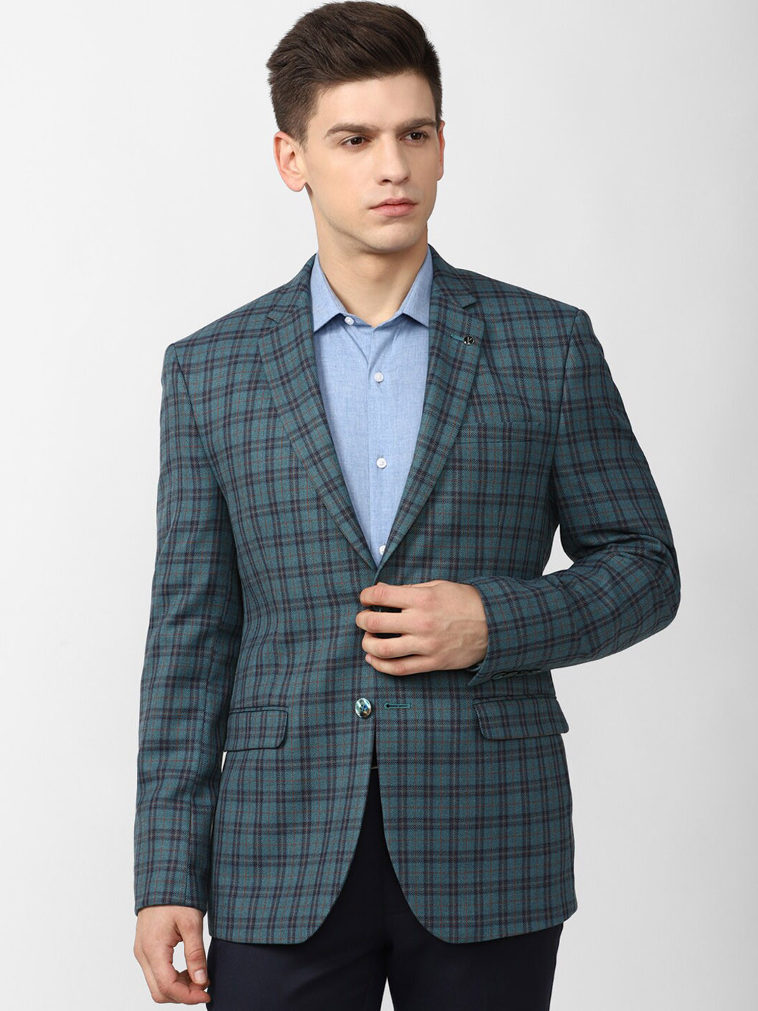 Buy Van Heusen Men Blue Checked Single Breasted Blazer - Blazers for ...