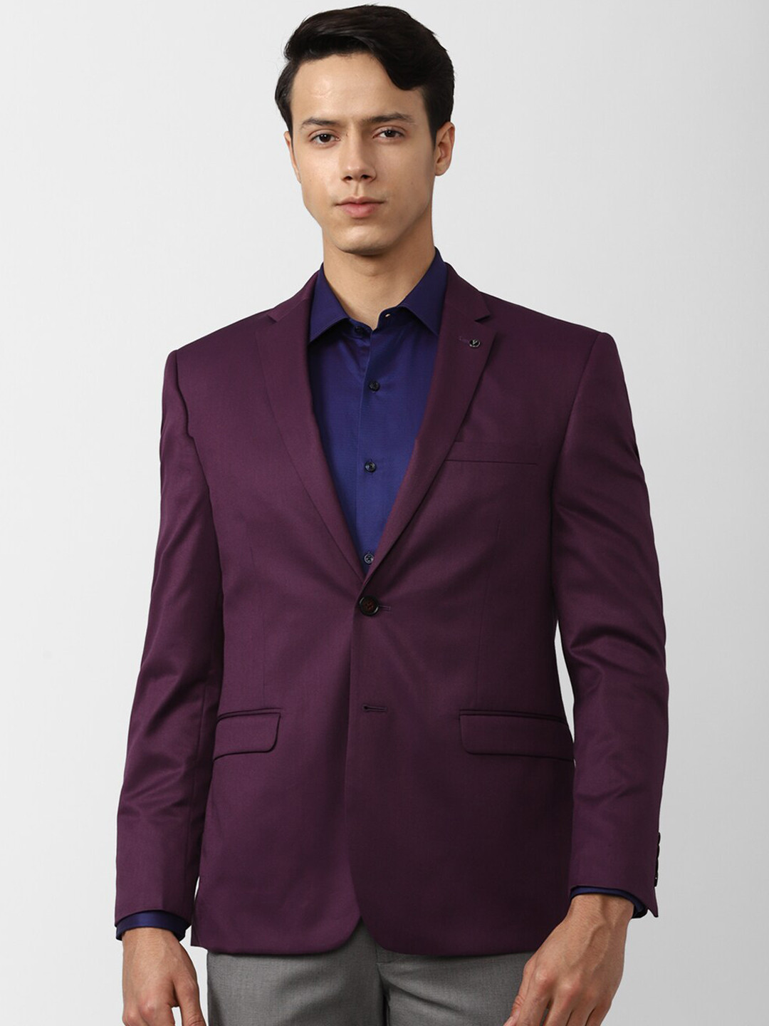 Buy Van Heusen Men Purple Solid Slim Fit Single Breasted Formal Blazer ...
