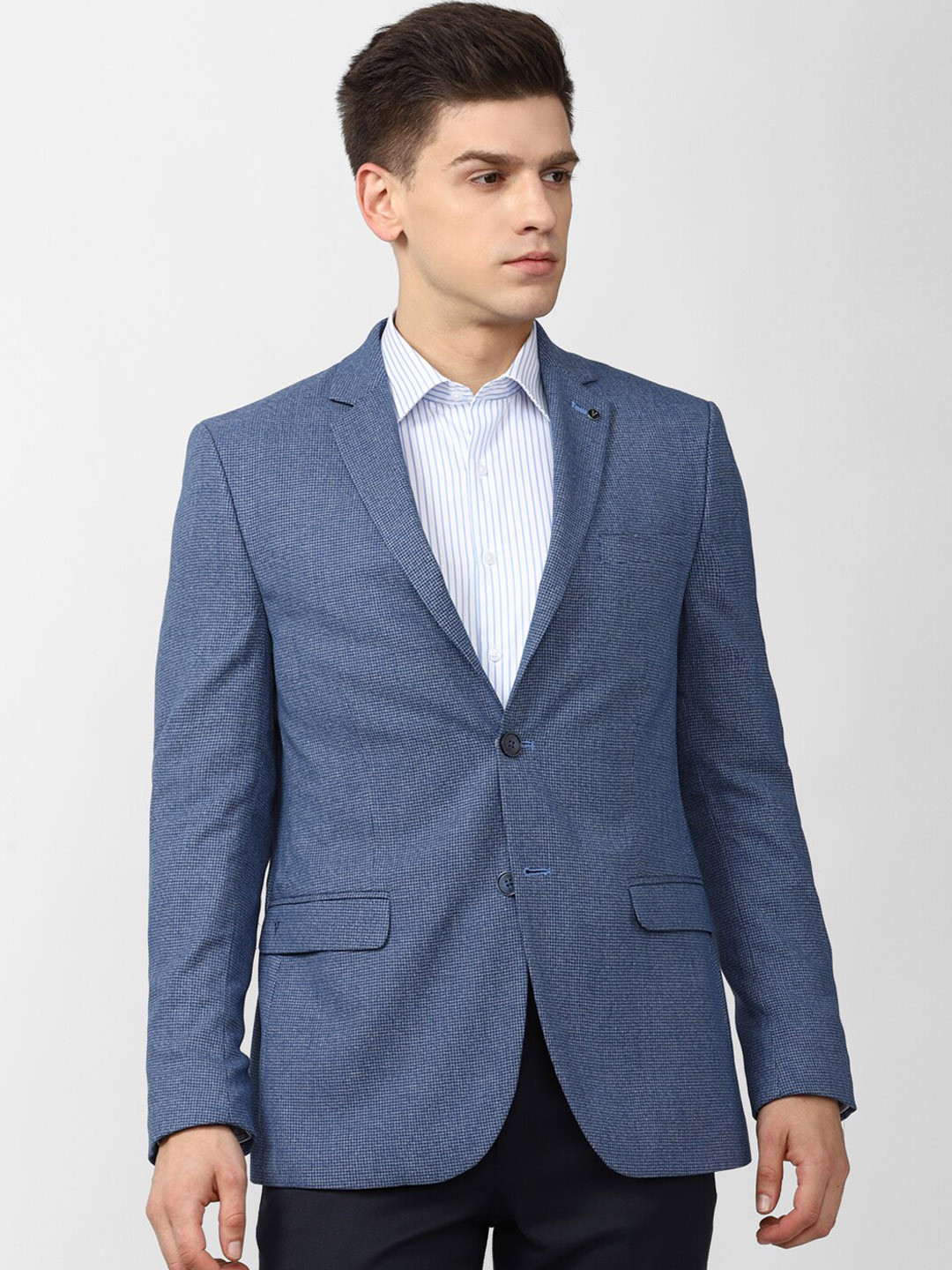 Buy Van Heusen Men Blue Textured Slim Fit Single Breasted Blazer ...