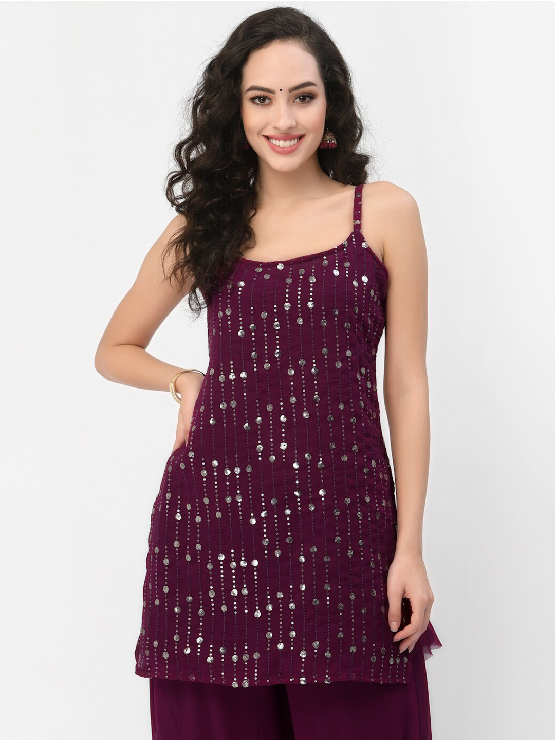 Buy Studio Rasa Purple Floral Embroidered Sequinned Kurti - Kurtis for ...