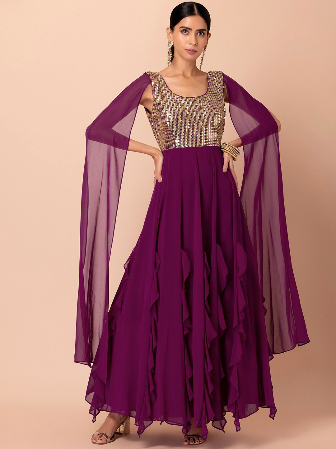 Buy Indya Luxe Women Purple Ethnic Maxi Dress - Ethnic Dresses for ...