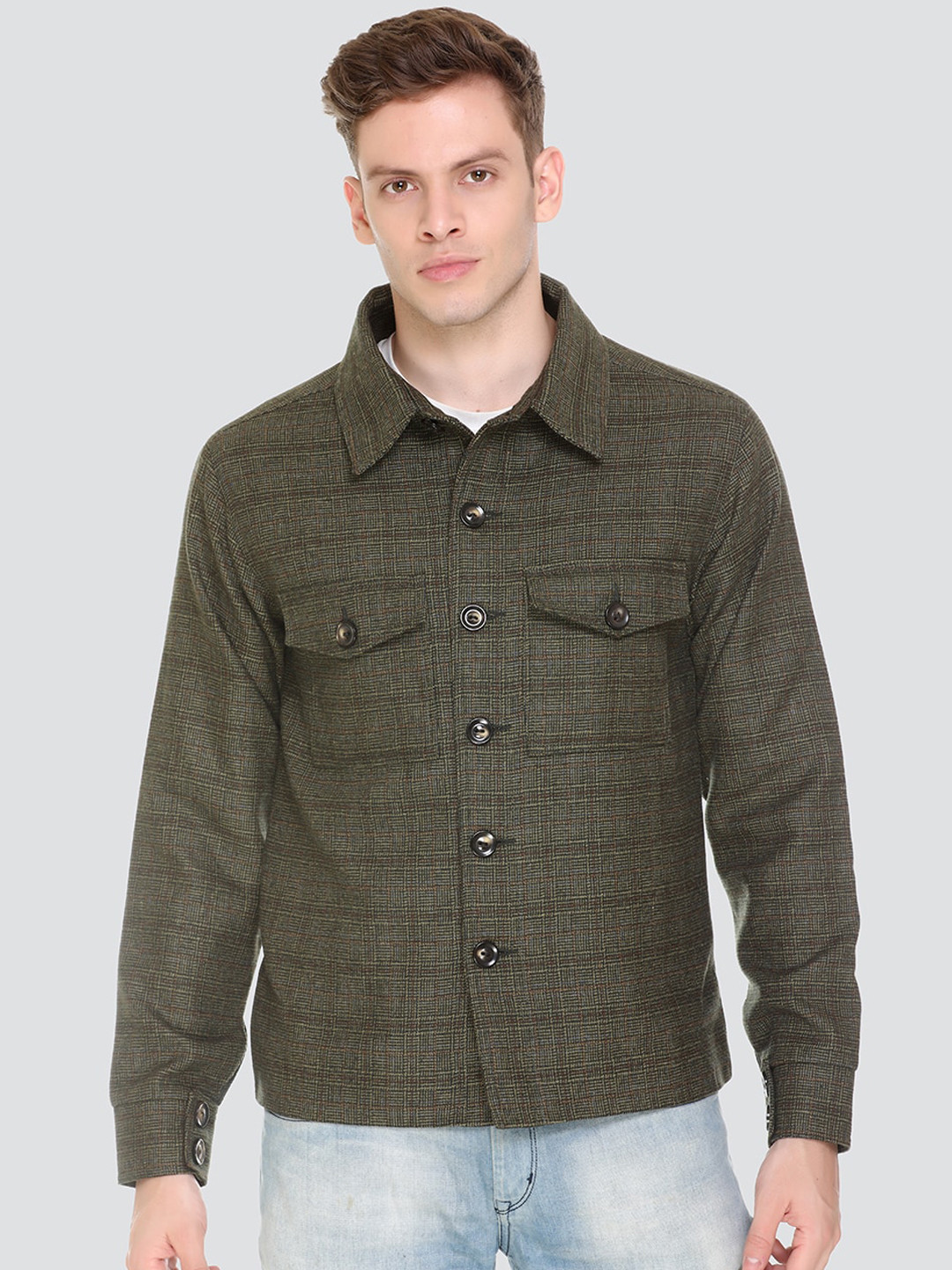 Buy HONNETE Men Green Checked Lightweight Tailored Winter Jacket ...