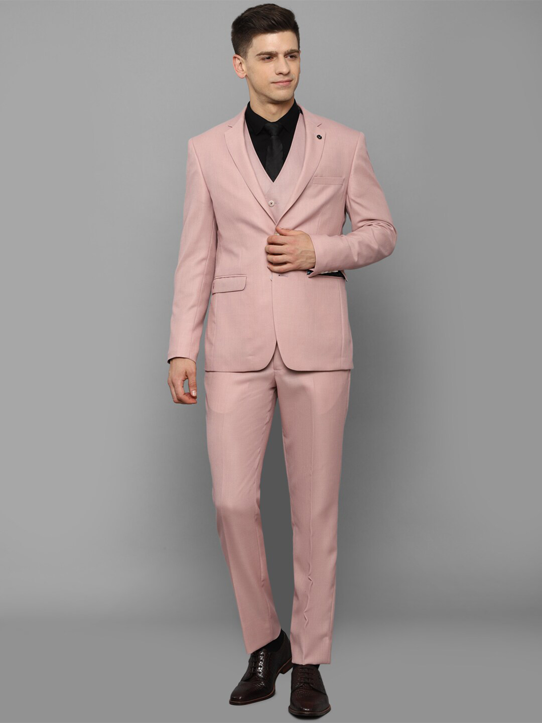 Buy Allen Solly Men Pink Solid Single Breasted Slim Fit Three Piece ...