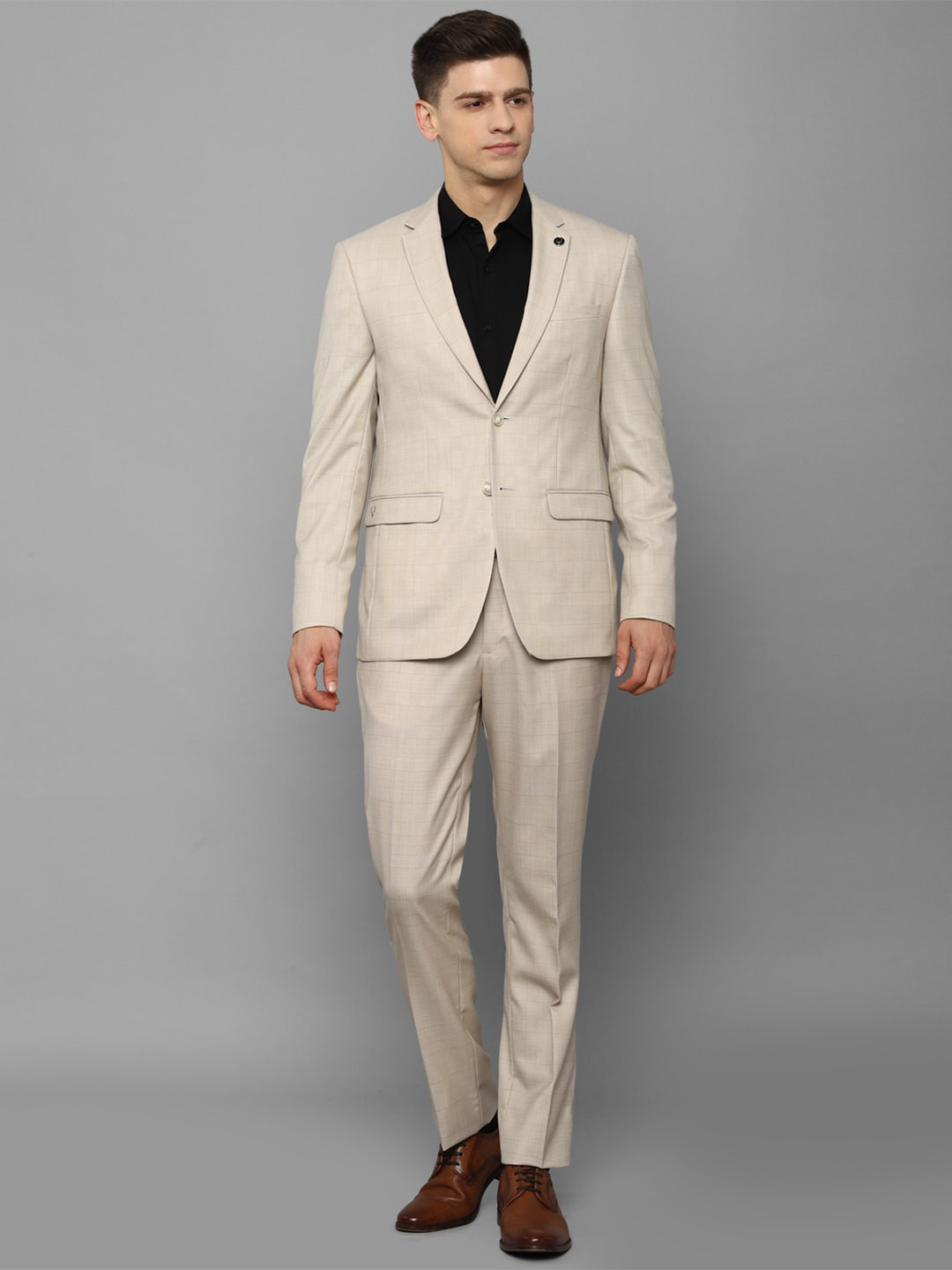 Buy Allen Solly Men Beige Checked Single Breasted Slim Fit 3 Piece ...