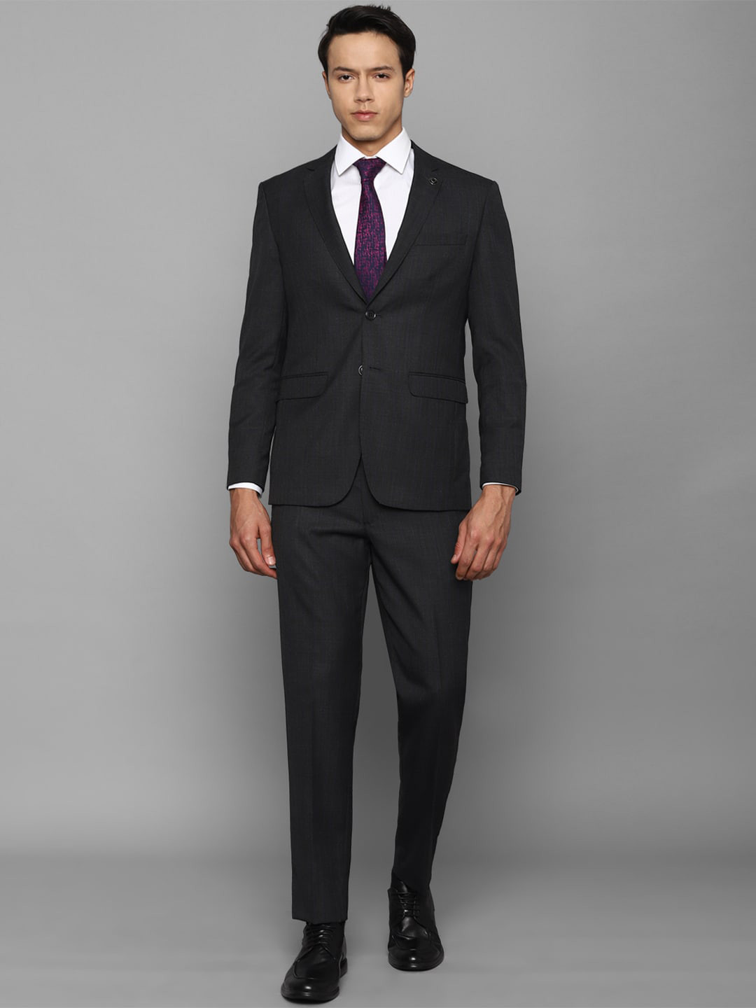 Buy Allen Solly Men Black Self Design Single Breasted Slim Fit 3 Piece ...