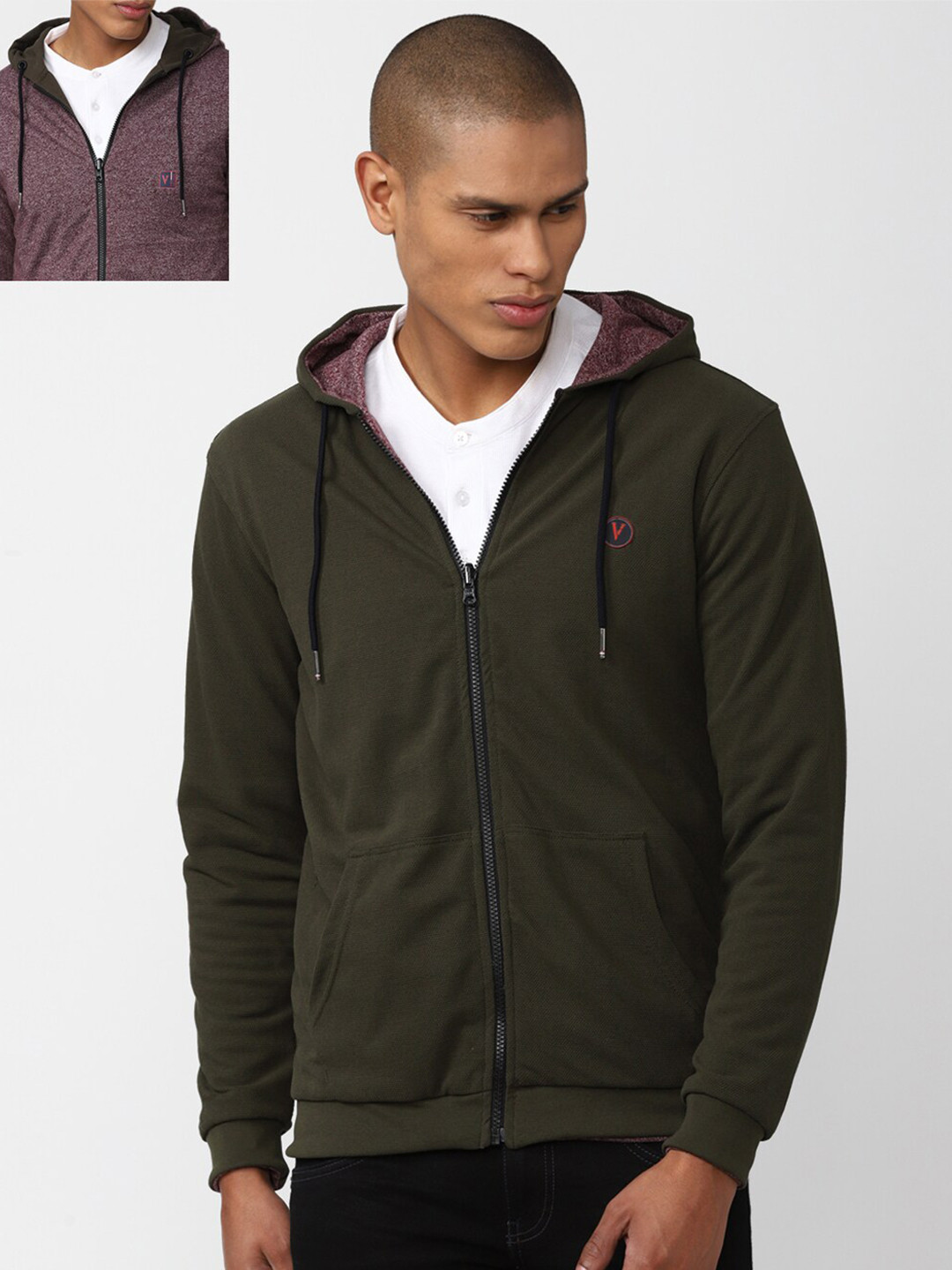 Buy Van Heusen Sport Men Green Hooded Reversible Sweatshirt ...