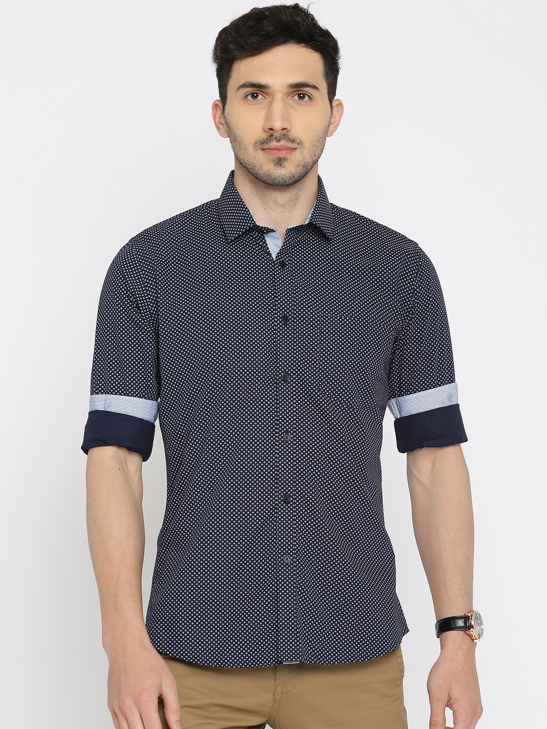 Buy John Miller Men Navy Blue Slim Fit Printed Formal Shirt - Shirts ...