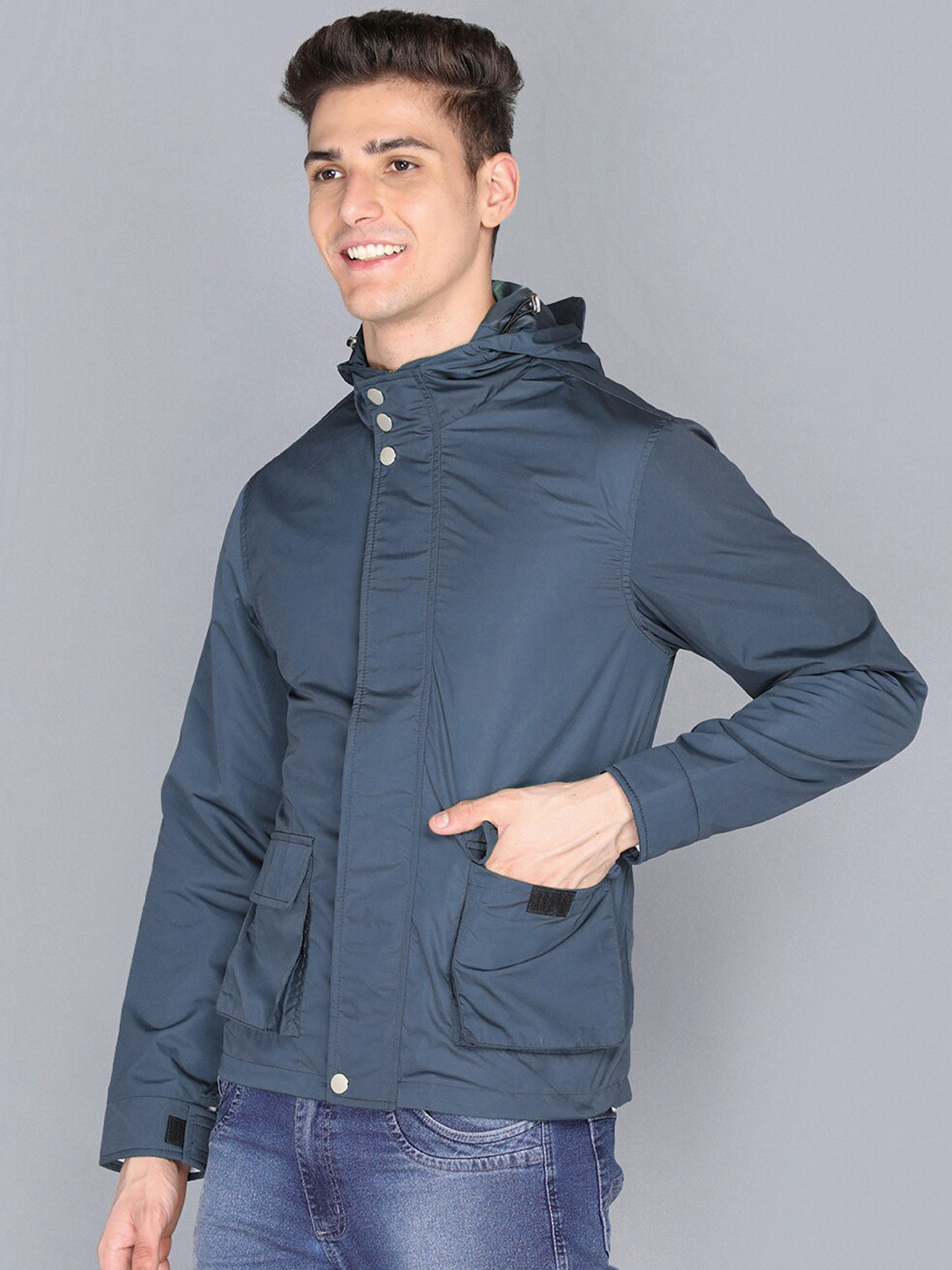 Buy HONNETE Men Navy Blue Lightweight Open Front Jacket - Jackets for ...