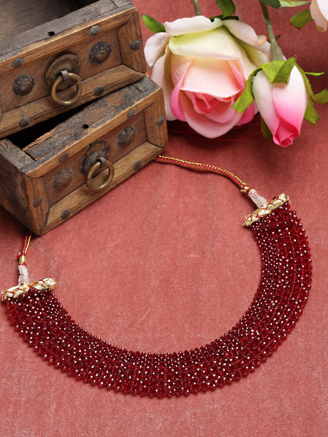 Buy Sanjog Women Maroon & Gold Toned Crystal Choker Necklace - Necklace ...