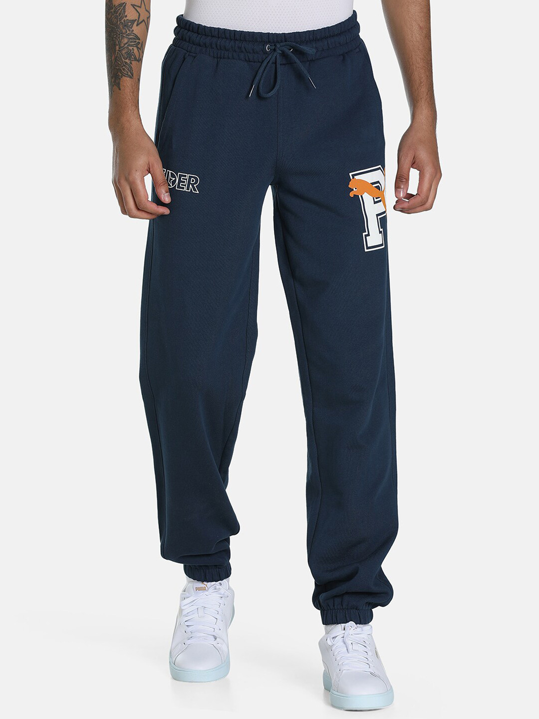 Buy PUMA X 1DER KL Men Blue Logo Printed Cotton Regular Fit Joggers ...