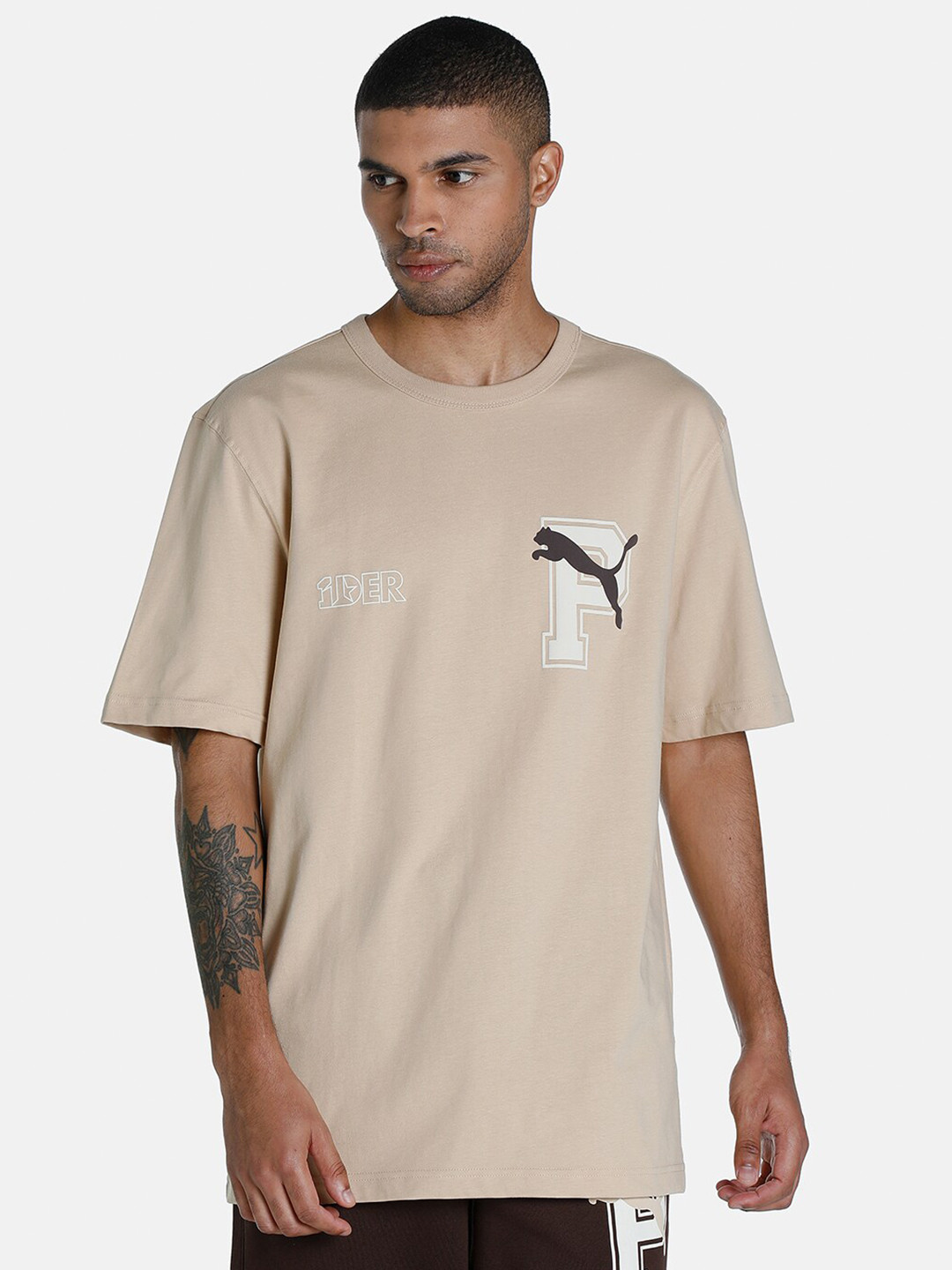Buy PUMA X 1DER KL Rahul Men Beige 1DER KL Rahul Cotton Relaxed Fit T ...