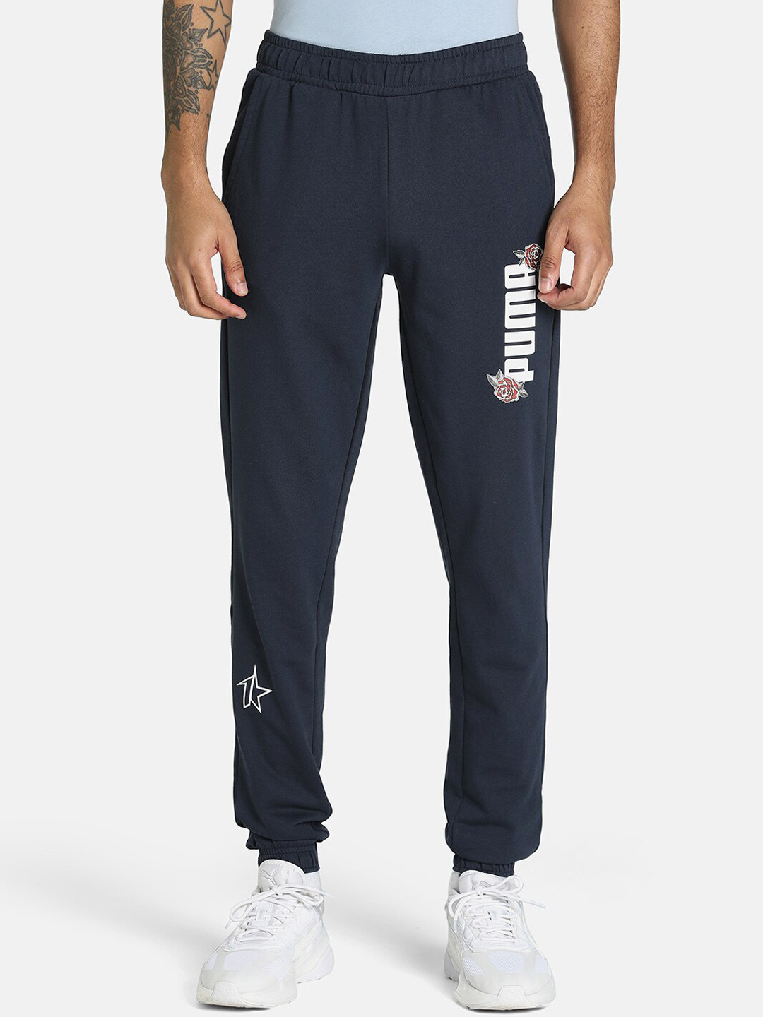 Buy Puma Men PUMA X 1DER KL Rahul Blue Solid Cotton Slim Fit Joggers ...