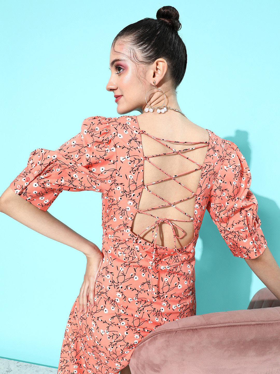 Buy Dressberry Sweetheart Neck Styled Back Floral Printed A Line Dress - Dresses for Women ...