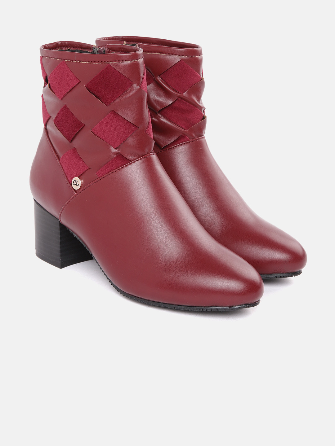 Buy Carlton London Women Maroon Solid Mid Top Block Heel Regular Boots ...