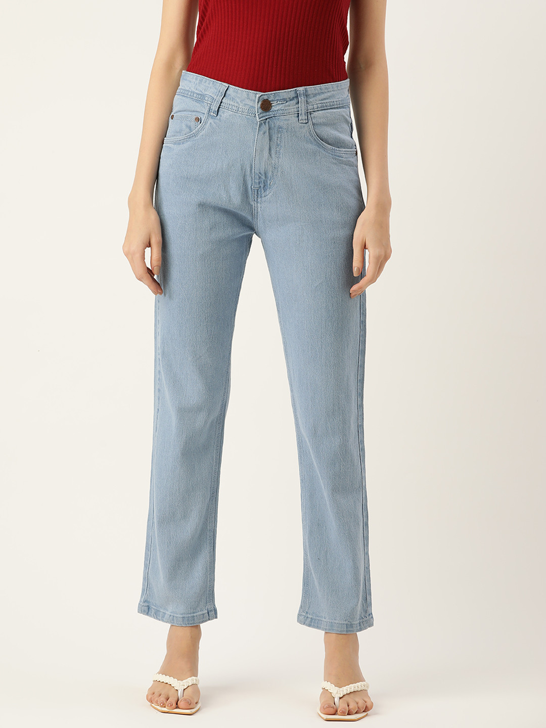 Buy PARIS HAMILTON Women Blue Straight Fit High Rise Stretchable Jeans ...