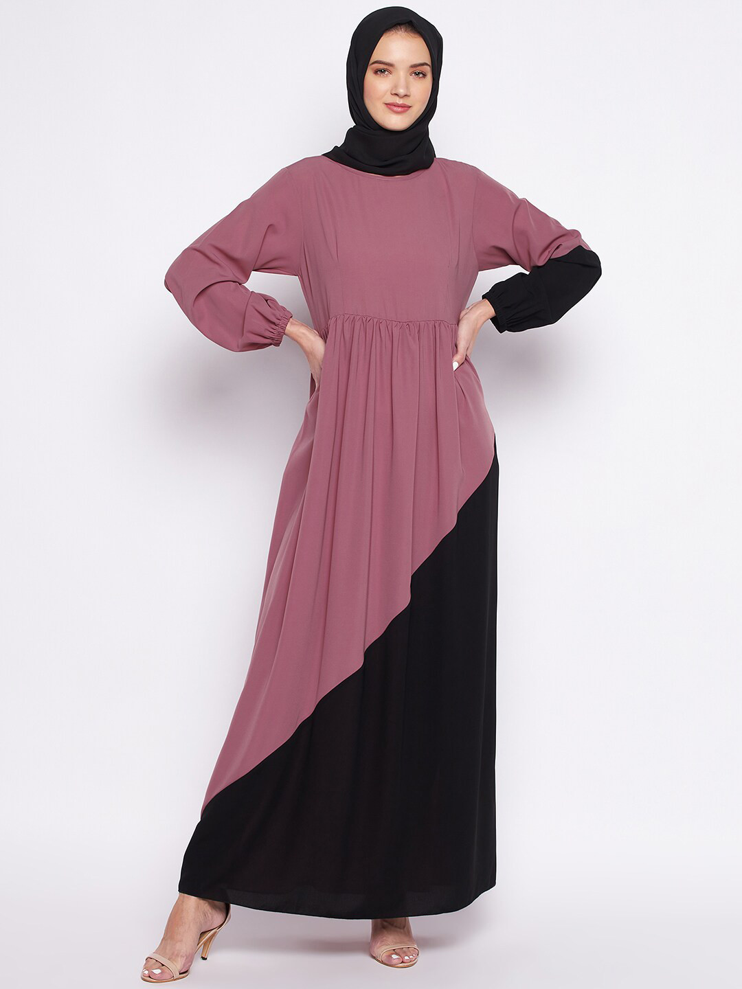 Buy NABIA Women Pink & Black Solid Abaya Burqa - Burqas for Women ...