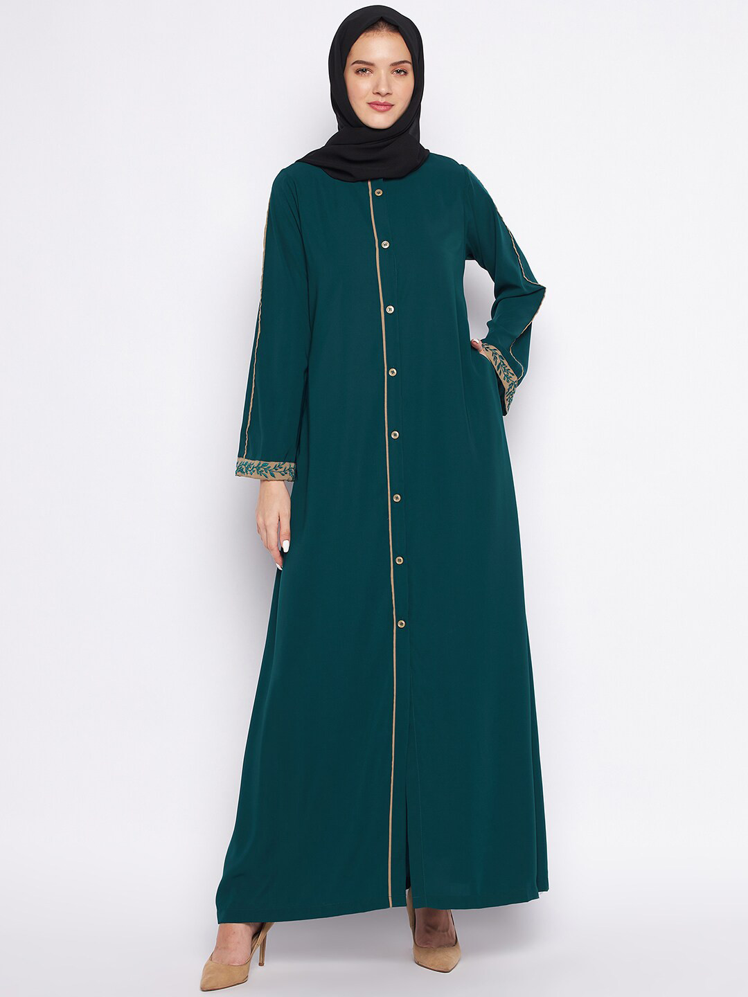 Buy NABIA Women Green Front Open Abaya Burqa - Burqas for Women ...