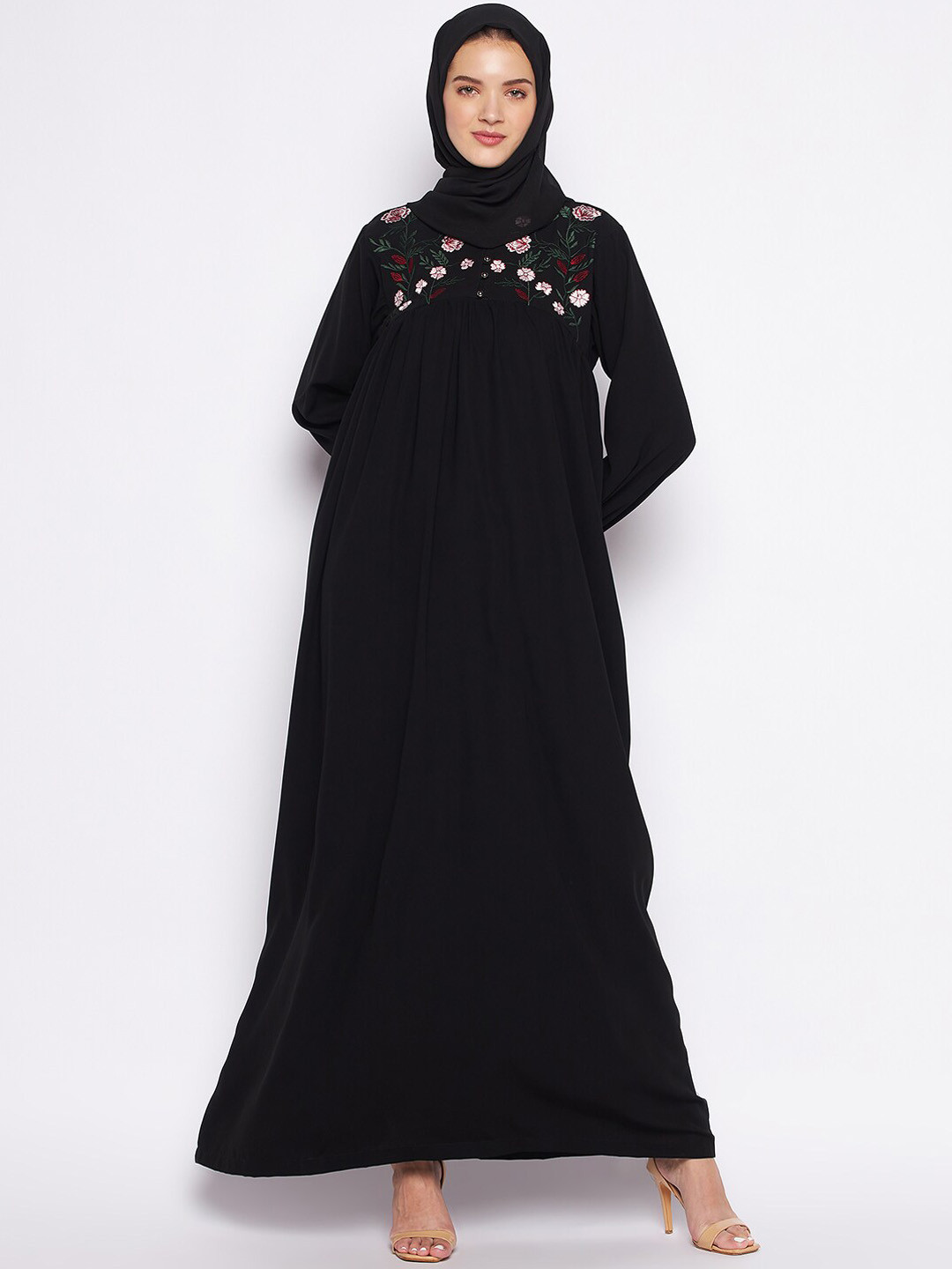 Buy NABIA Women Black Embroidery Abaya Burqa - Burqas for Women ...