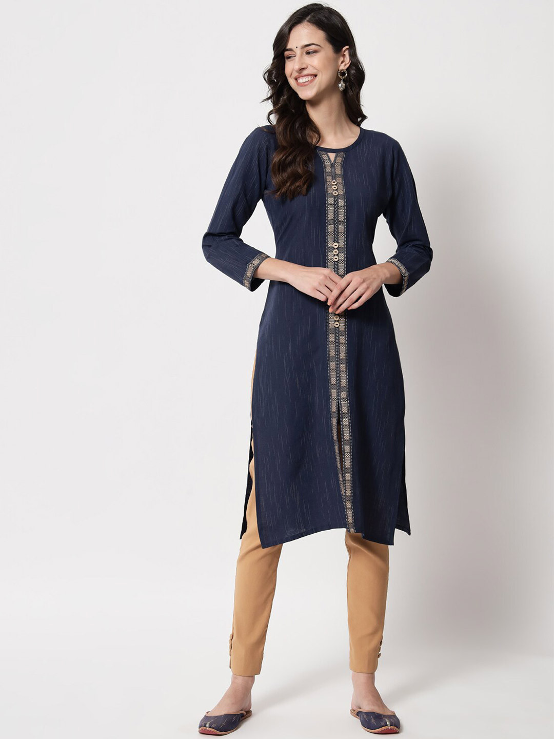 Buy Tibra Collection Round Neck Woven Design Pure Cotton Kurta - Kurtas ...