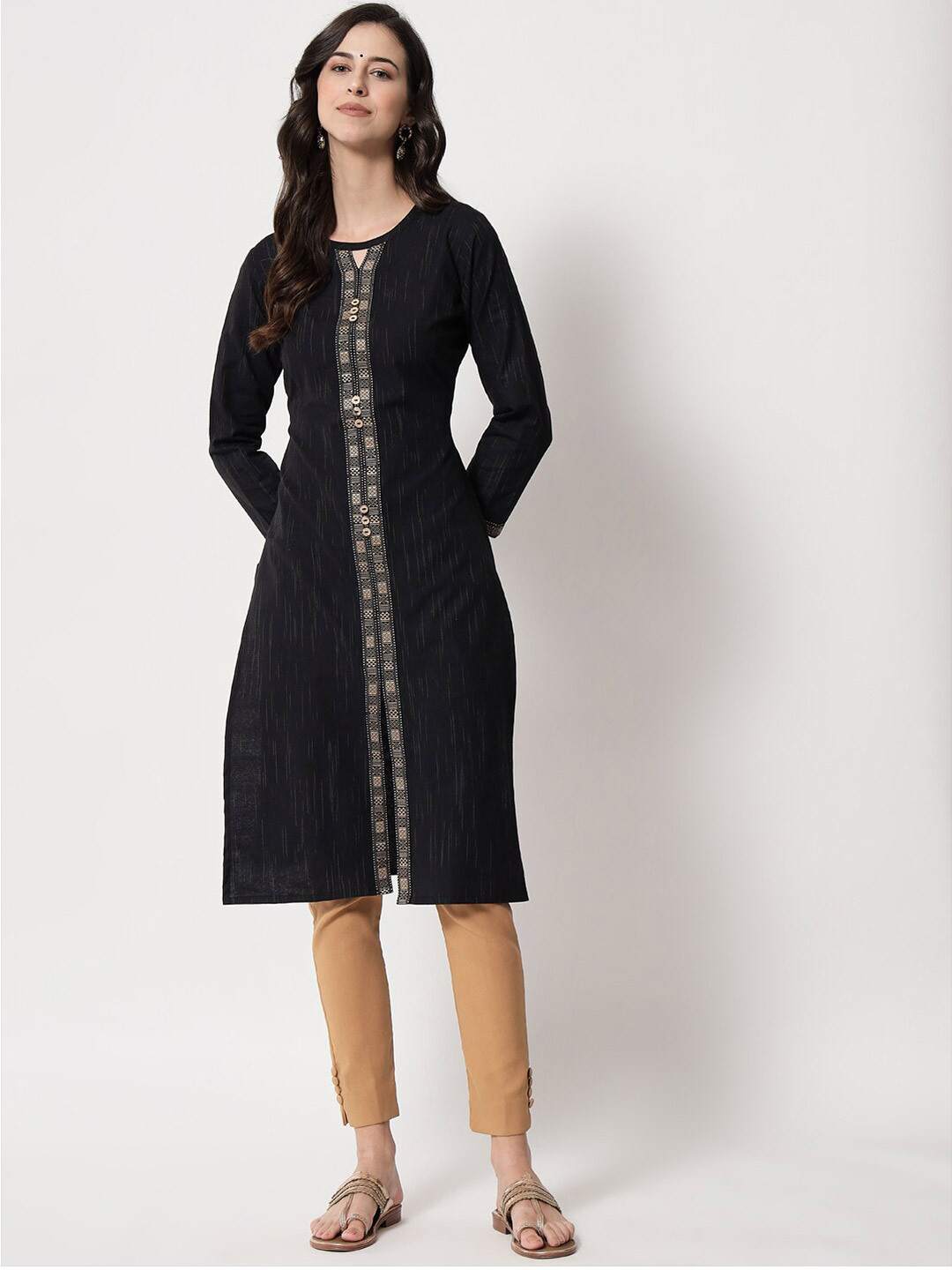 Buy Tibra Collection Women Black & Beige Ethnic Motifs Printed Kurta ...