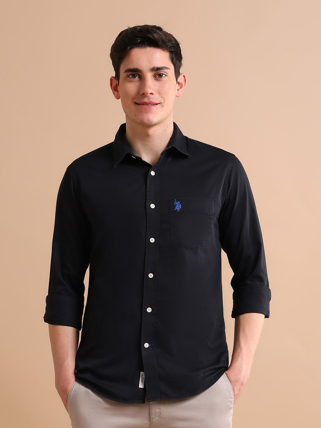 Buy U.S. Polo Assn. Men Black Pure Cotton Tailored Satin Shirt - Shirts ...