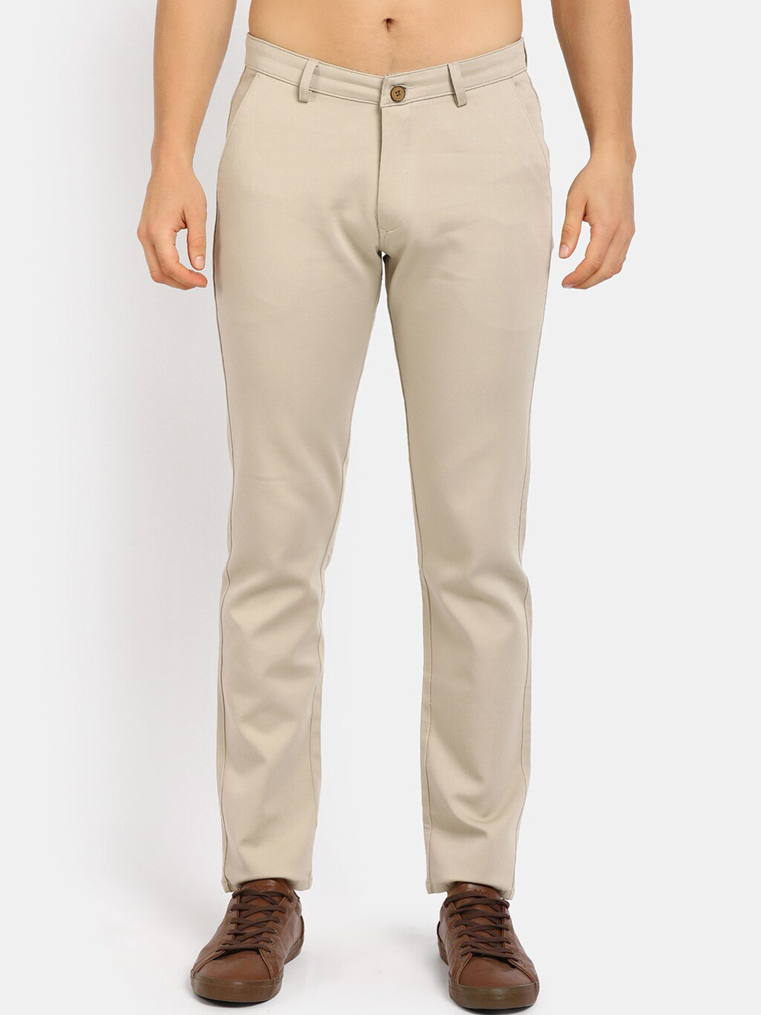 Buy V Mart Men Cream Coloured Solid Easy Wash Chinos - Trousers for Men ...