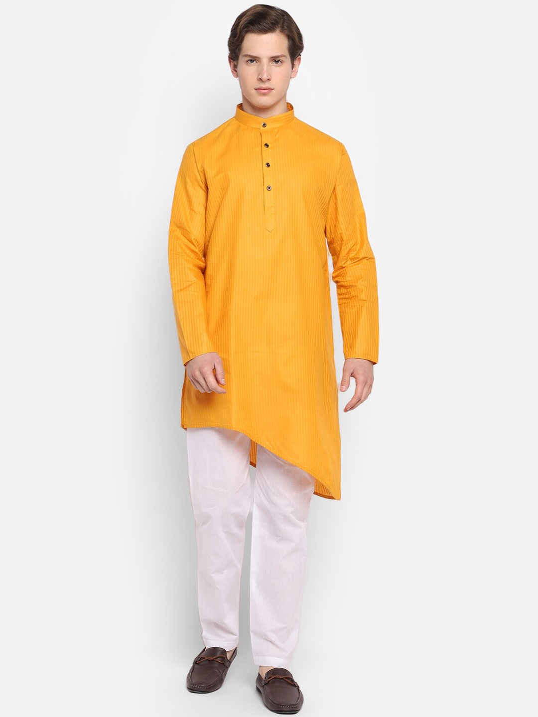Buy Devoiler Men Mustard Yellow And Orange Striped Kurta Kurtas For Men