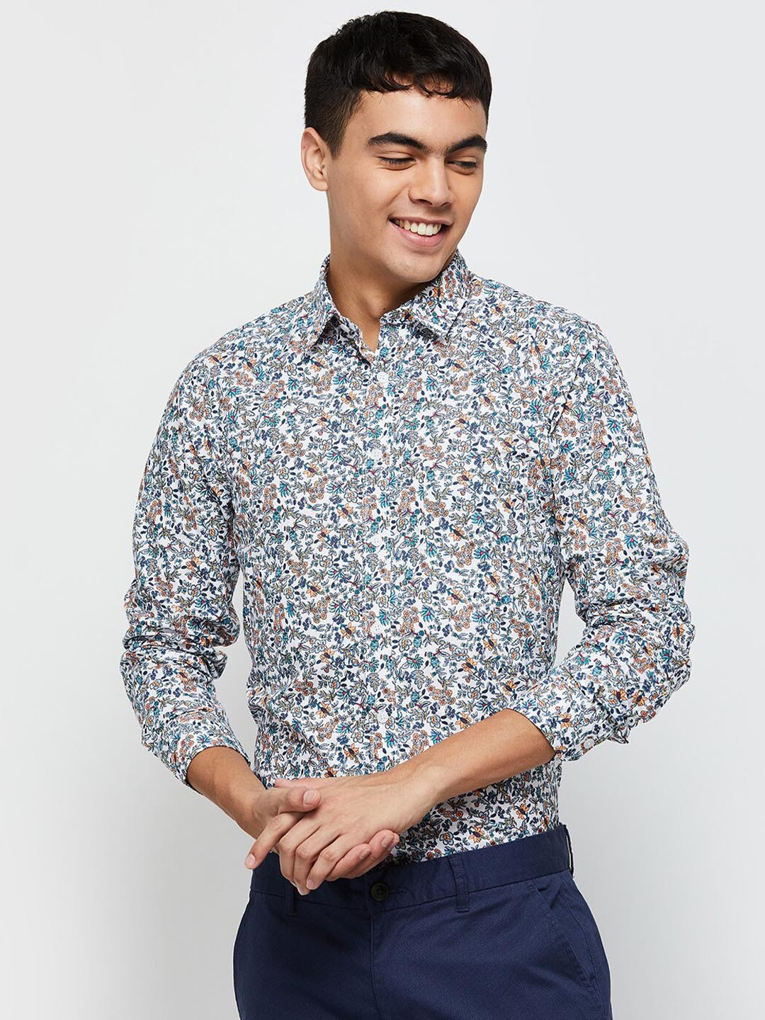 Buy Max Men White Classic Floral Printed Cotton Formal Shirt - Shirts ...