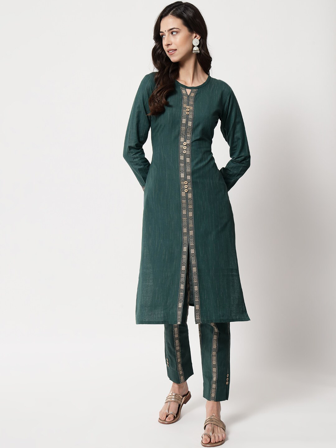 Buy Tibra Collection Women Green Striped Pure Cotton Kurta With ...