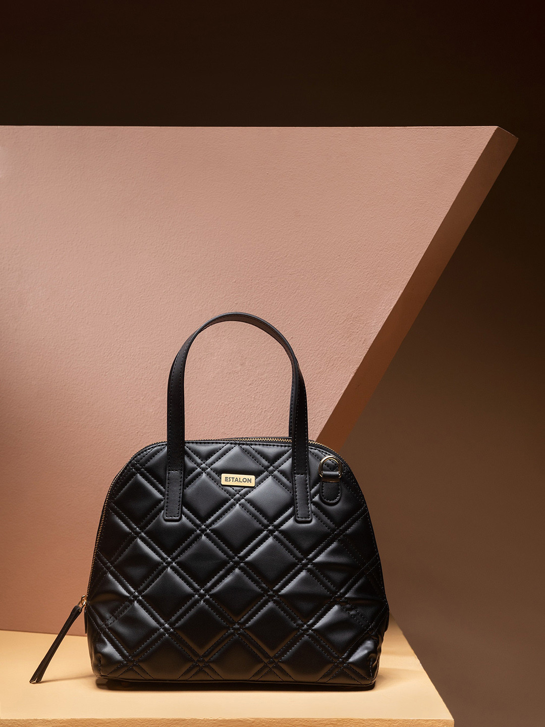Buy ESTALON Black Quilted Structured Handheld Bag - Handbags for Women ...