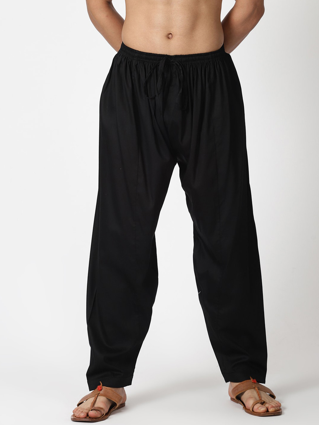 Buy Saffron Threads Men Black Solid Pure Cotton Loose Fit Salwar ...