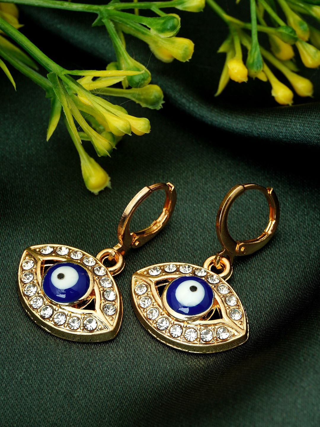 Buy Ferosh Gold Toned & Blue Gold Plated Contemporary Drop Earrings ...
