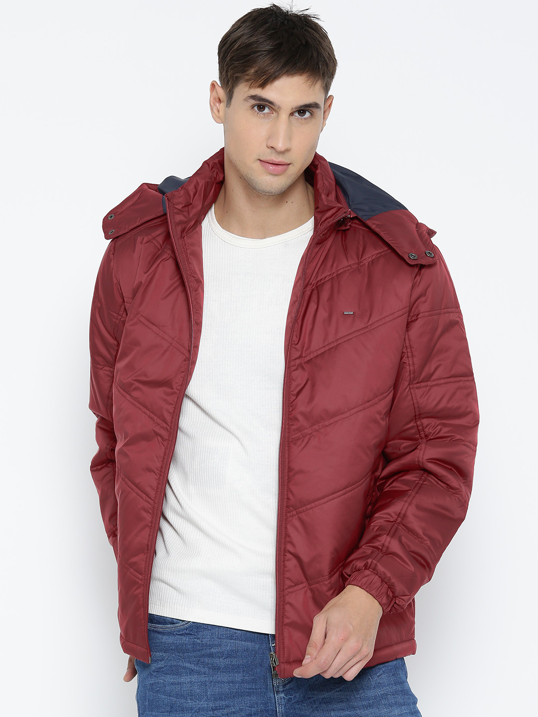 Buy Park Avenue Men Maroon Solid Padded Jacket With Detachable Hood - Jackets for Men 2069025 ...