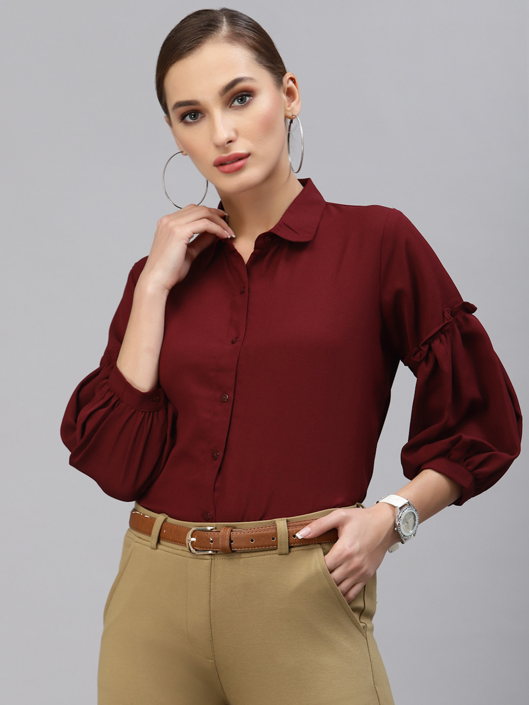 Buy Style Quotient Women Maroon Solid Smart Formal Shirt - Shirts for ...